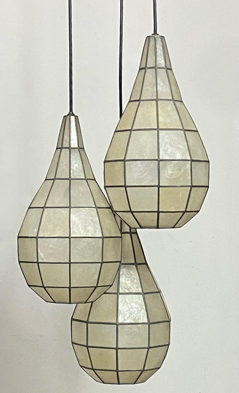 Mid-Century Capiz Shell Multi Pendant Light Fixture, American, 1950's ...