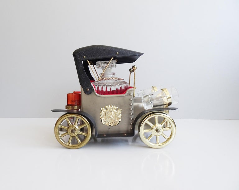 Mid-Century Car Shaped Music Box with Decanter and Glasses, Licquor Set ...
