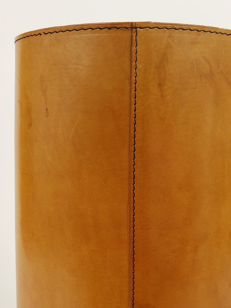 Mid-Century Carl Auböck Brown Leather Wastepaper Basket, Austria, 1950s ...