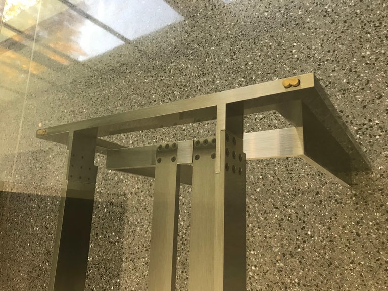 Mid Century Carlo Scarpa "Doge" Brushed Steel Base Dining Table with ...