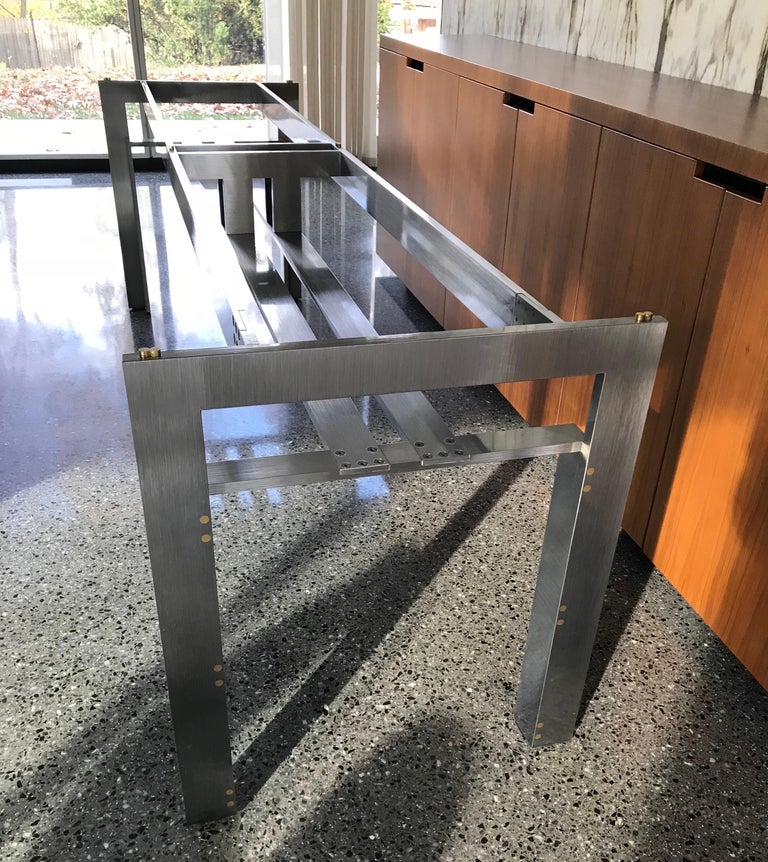 Mid Century Carlo Scarpa "Doge" Brushed Steel Base Dining Table with ...