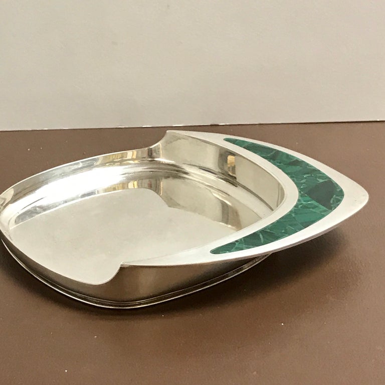 Midcentury Cartier Sterling and Malachite Wine Coaster at 1stDibs