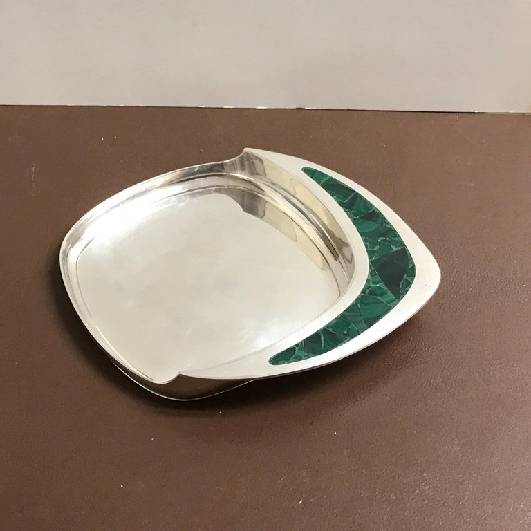 Midcentury Cartier Sterling and Malachite Wine Coaster at 1stDibs