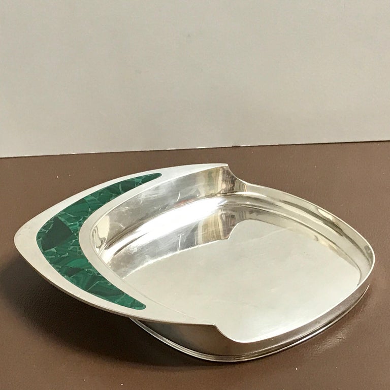 Midcentury Cartier Sterling and Malachite Wine Coaster at 1stDibs