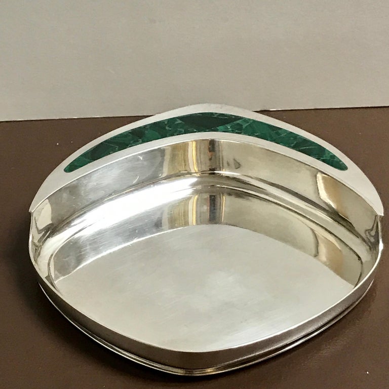 Midcentury Cartier Sterling and Malachite Wine Coaster at 1stDibs