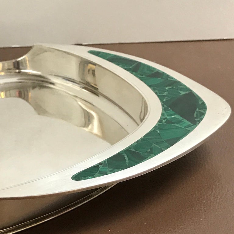 Midcentury Cartier Sterling and Malachite Wine Coaster at 1stDibs