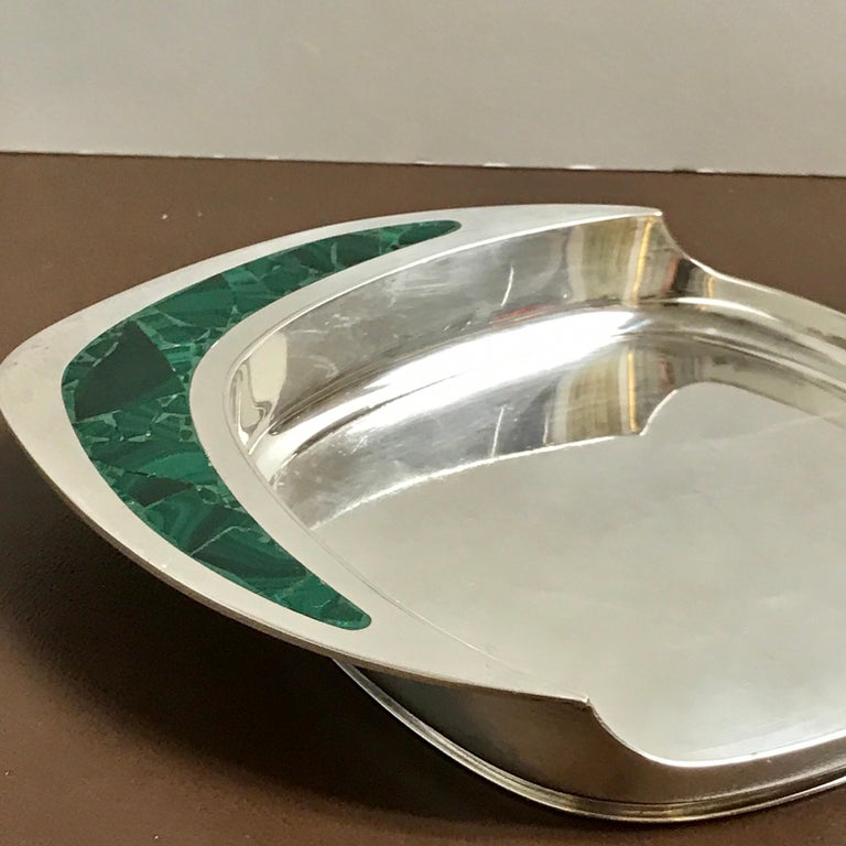 Midcentury Cartier Sterling and Malachite Wine Coaster at 1stDibs
