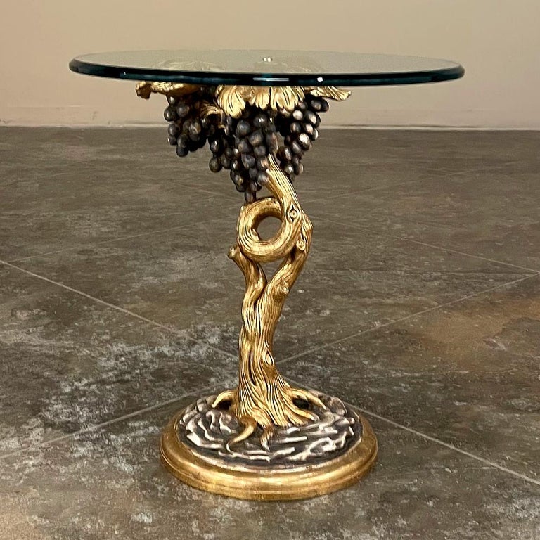 Midcentury Carved Giltwood and Glass Lamp Table For Sale at 1stDibs