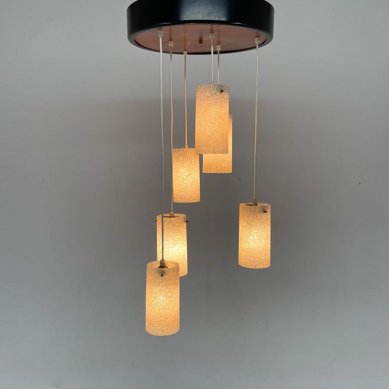 Mid-Century Cascade Wood and Crushed Plastic Pendant Light, 1970's For ...
