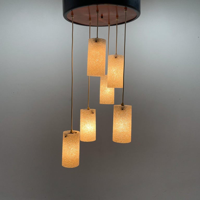Mid-Century Cascade Wood and Crushed Plastic Pendant Light, 1970's For ...