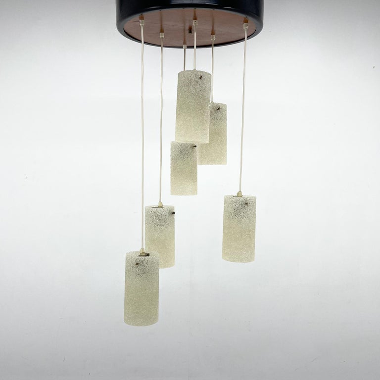 Mid-Century Cascade Wood and Crushed Plastic Pendant Light, 1970's For ...