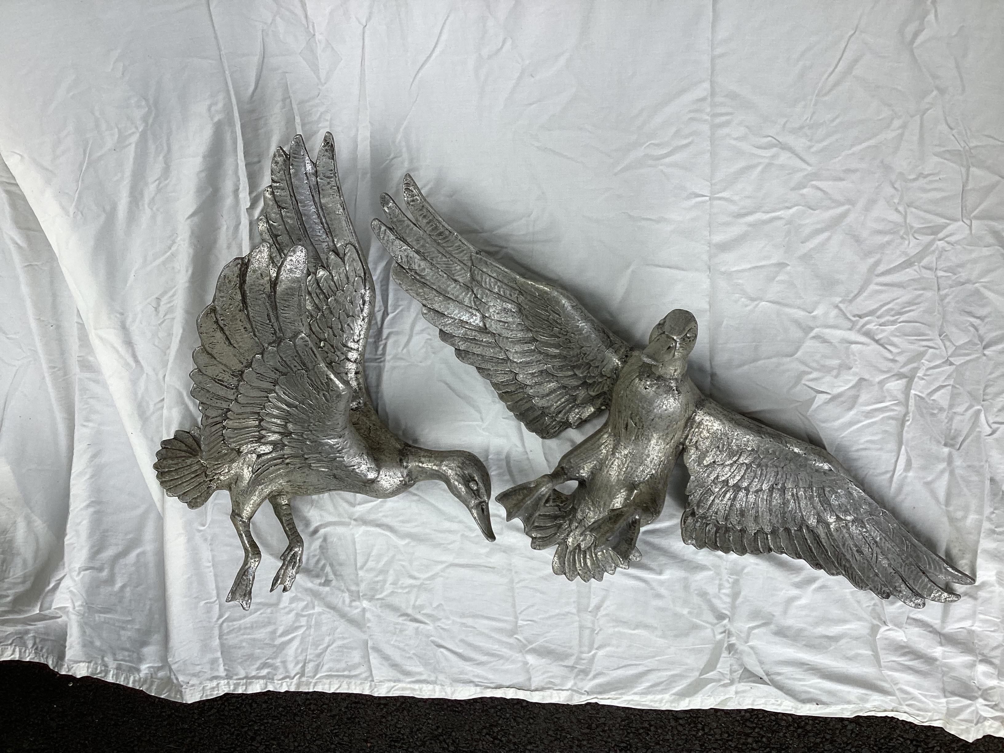 Mid Century Cast Aluminum Wall Mounted Ducks Pair For Sale at 1stDibs