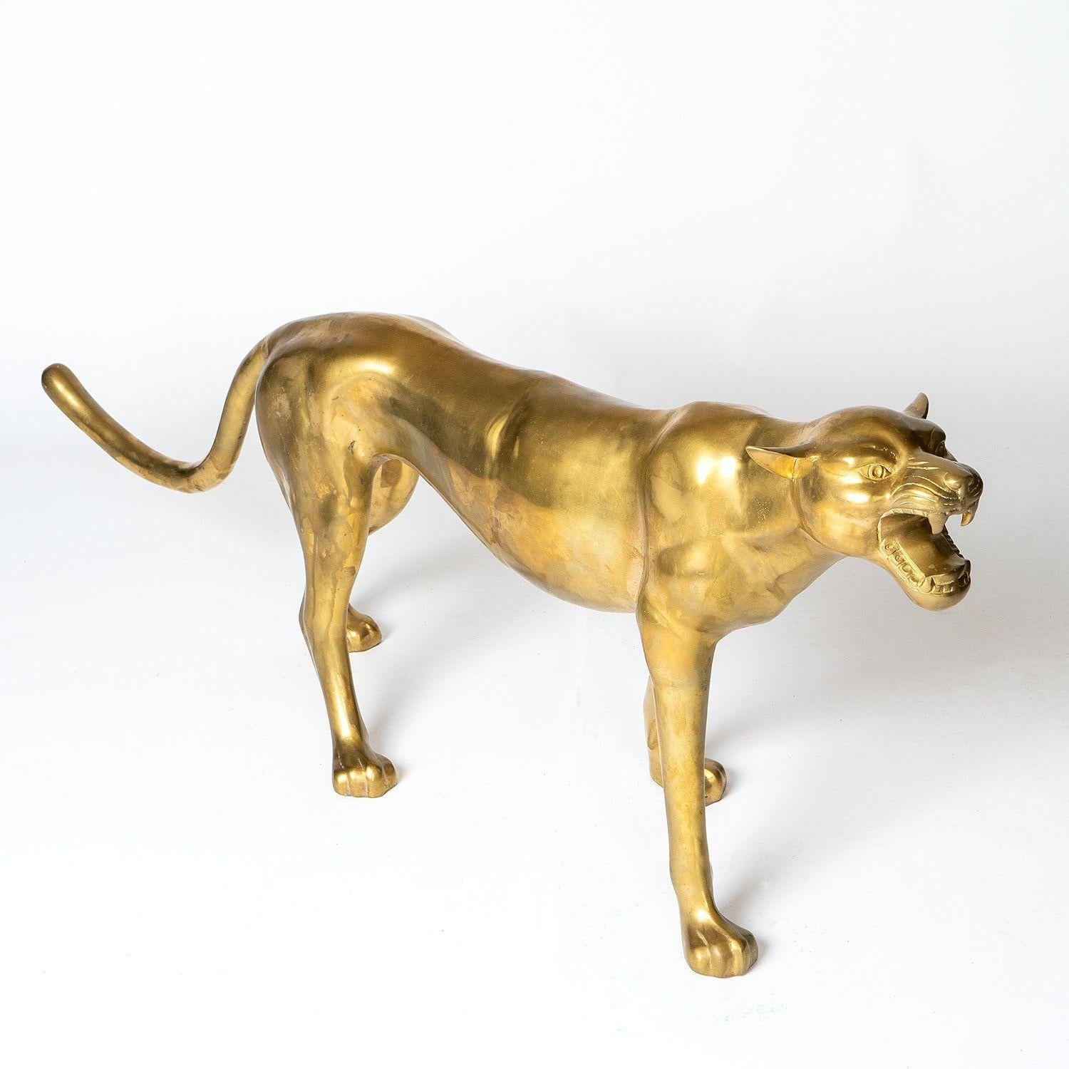 Mid-Century Cast Brass Life-Size Panther Sculpture, C. 1970s at 1stDibs