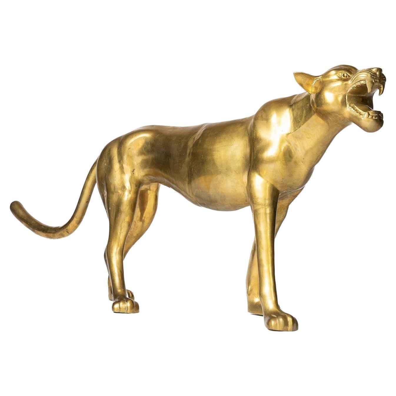 Mid-Century Cast Brass Life-Size Panther Sculpture, C. 1970s at 1stDibs