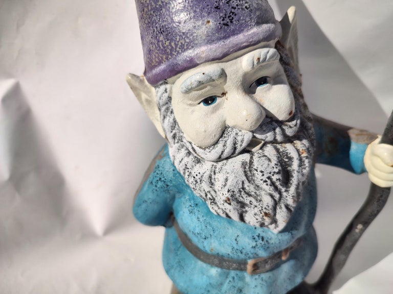 Mid Century Cast Iron Gnome with Walking Stick Doorstop at 1stDibs