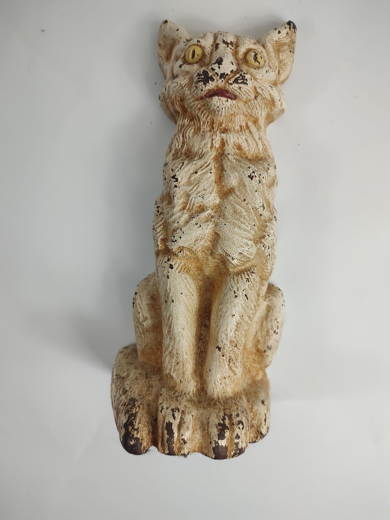 Midcentury Cast Iron White Cat Door Stop with Original Paint For Sale ...