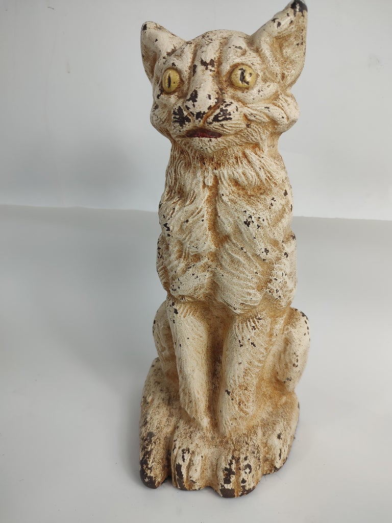 Midcentury Cast Iron White Cat Door Stop with Original Paint For Sale ...