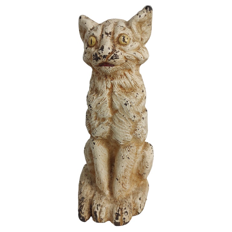 Midcentury Cast Iron White Cat Door Stop with Original Paint For Sale ...