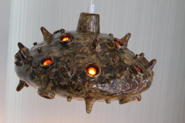 Mid Century Ceramic Hanging Jeweled Fixture, Denmark For Sale at 1stDibs