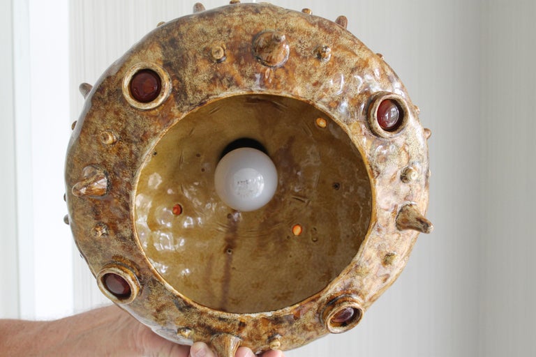 Mid Century Ceramic Hanging Jeweled Fixture, Denmark For Sale at 1stDibs
