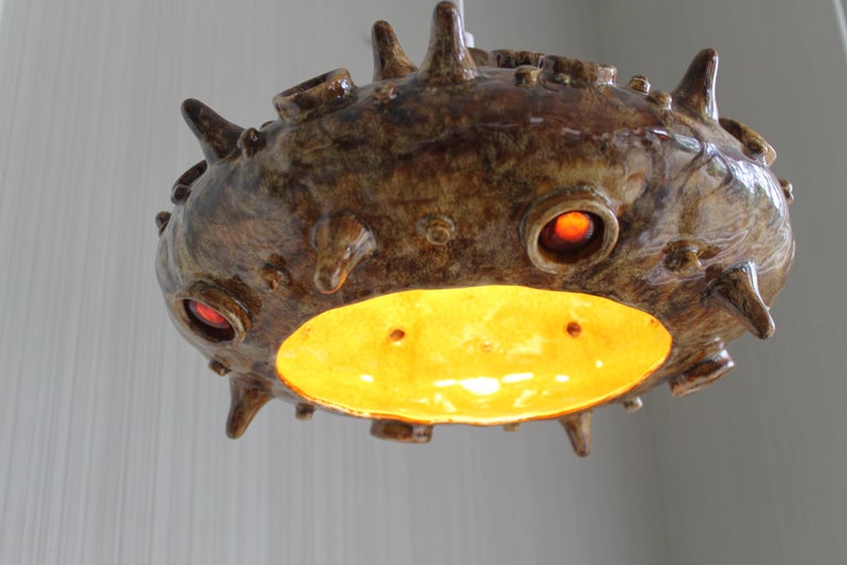 Mid Century Ceramic Hanging Jeweled Fixture, Denmark For Sale at 1stDibs