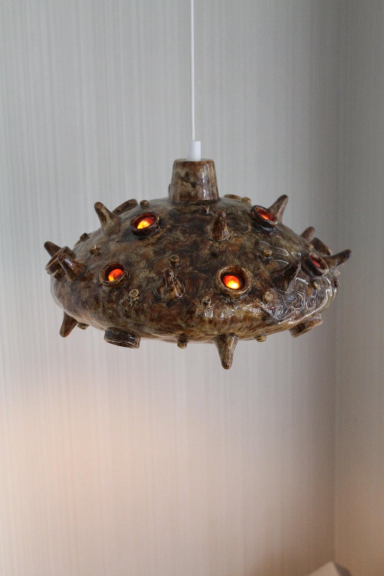 Mid Century Ceramic Hanging Jeweled Fixture, Denmark For Sale at 1stDibs