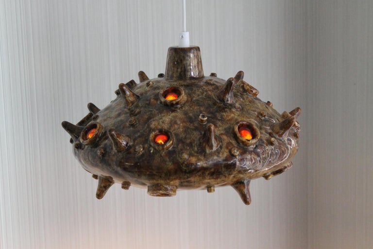 Mid Century Ceramic Hanging Jeweled Fixture, Denmark For Sale at 1stDibs