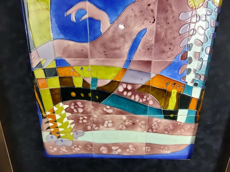 Midcentury Ceramic Japanese Tile Art of a Samurai Framed 12 Tiles For ...