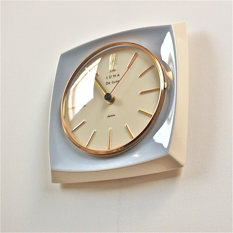Midcentury Ceramic Wall Clock by Luna For Sale at 1stDibs