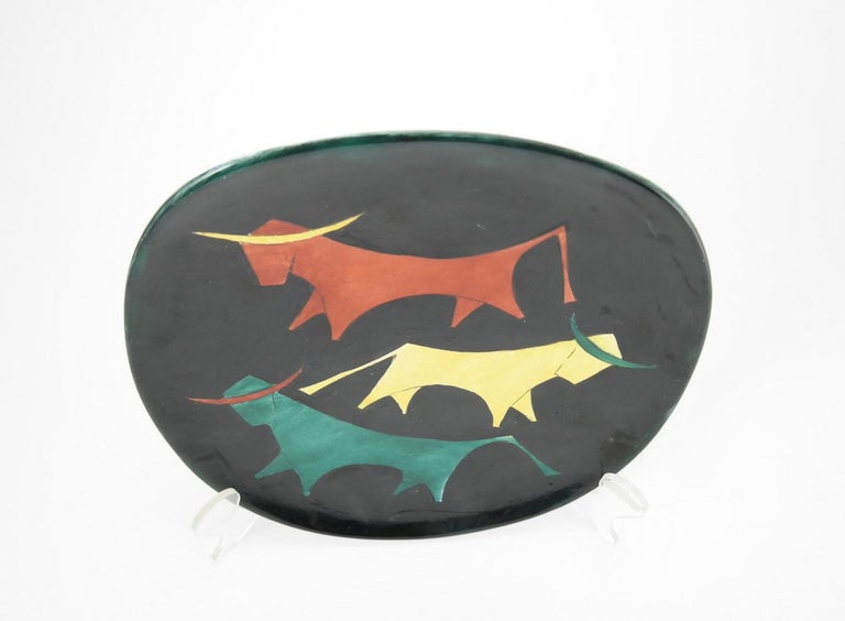 Midcentury Ceramic Wall Plate with Bulls Motif, 1970s For Sale at 1stDibs