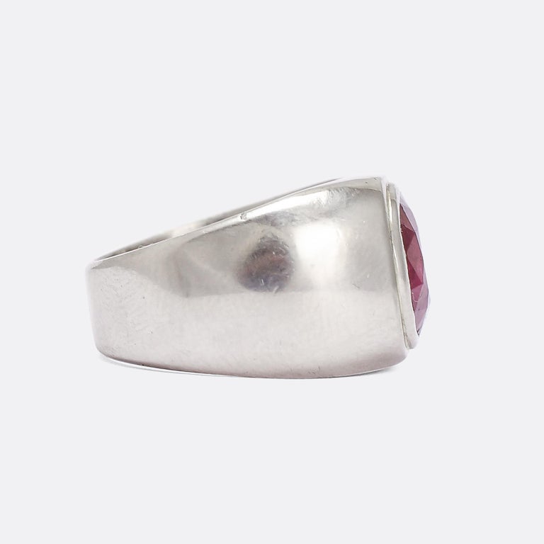 Midcentury Certified 5.59 Carat Burma Ruby Platinum Signet Ring at 1stDibs