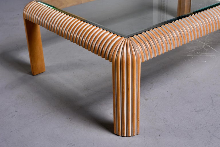 Mid Century Cerused Coffee Table with Reeded Legs and Glass Top For ...