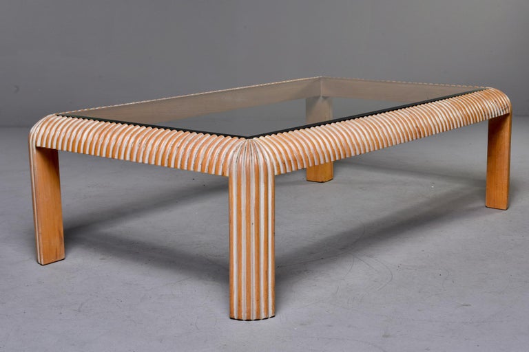 Mid Century Cerused Coffee Table with Reeded Legs and Glass Top For ...