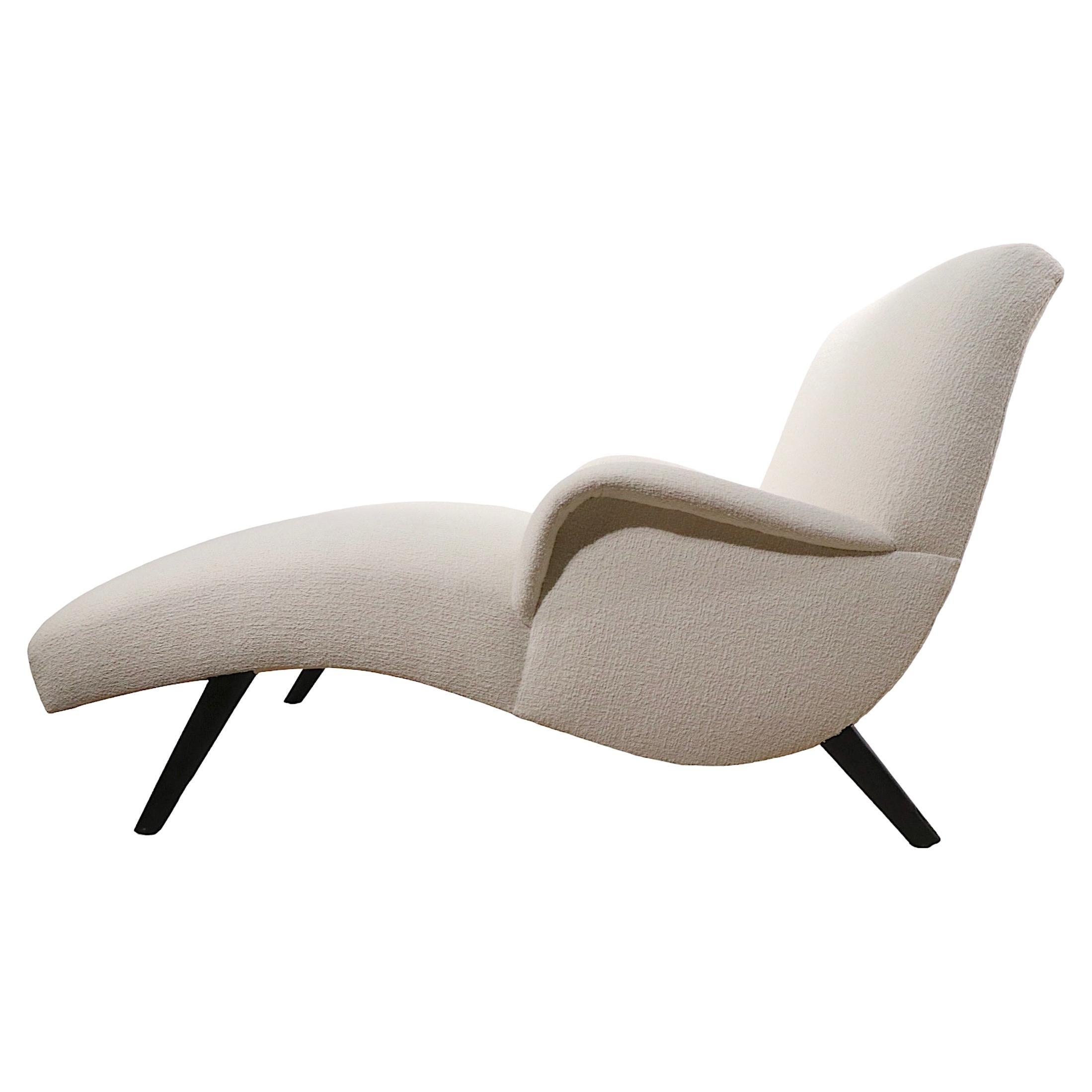 Mid Century Chaise Lounge in White Boucle by Lawrence Peabody for Selig ...