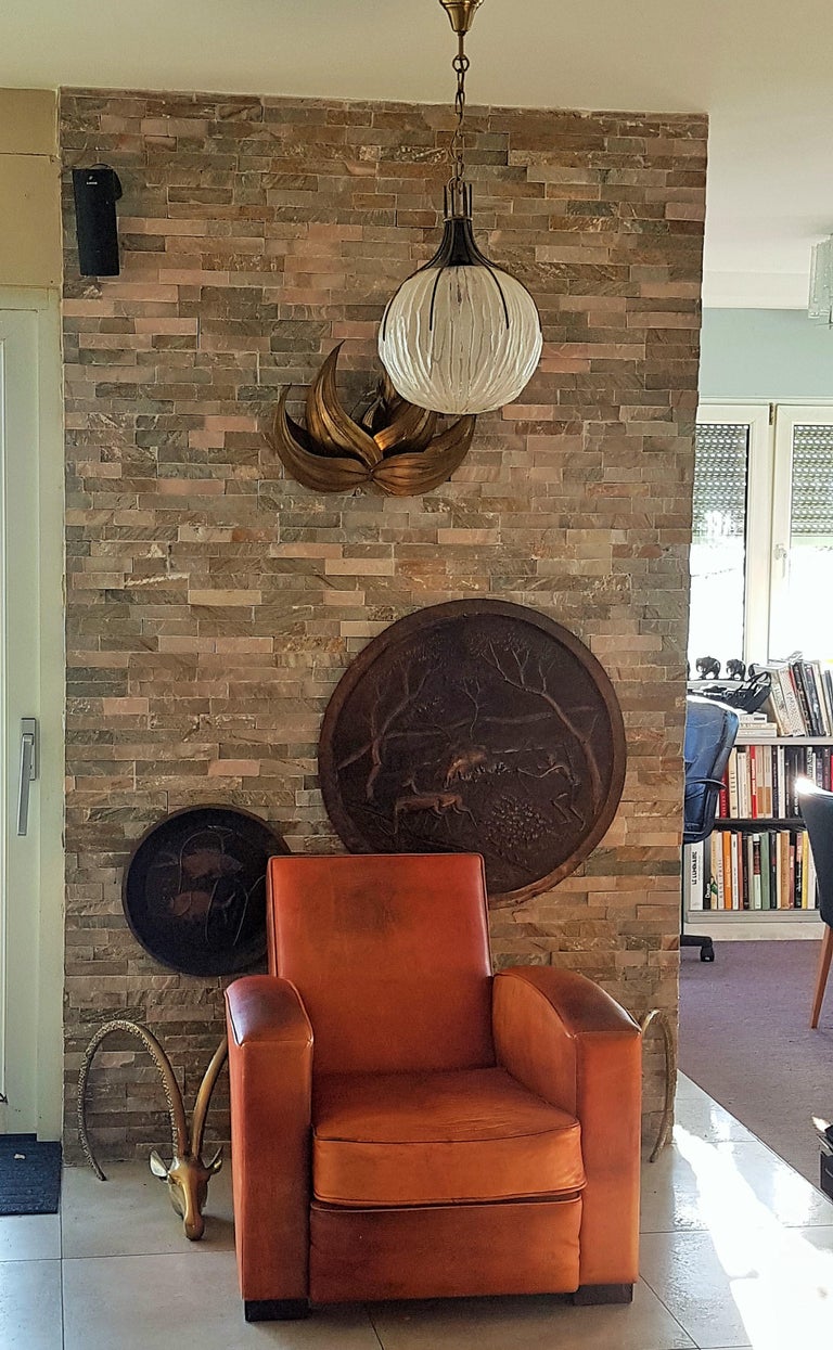 Mid-Century Chandelier Pendant Frosted Glass, Brass by Angelo Brotto ...