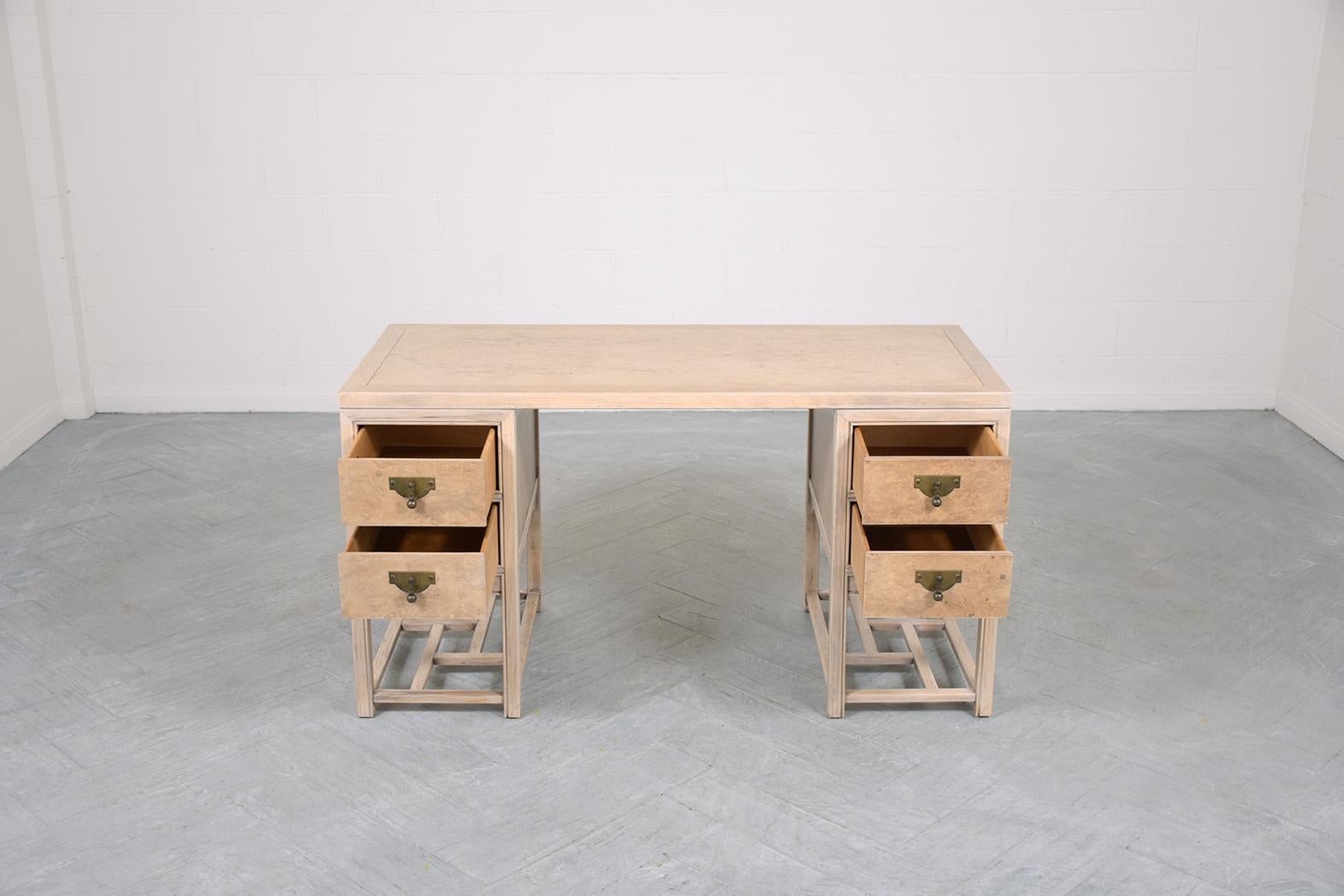 1960s Chinese Partners Desk: Walnut Craftsmanship with Modern White ...