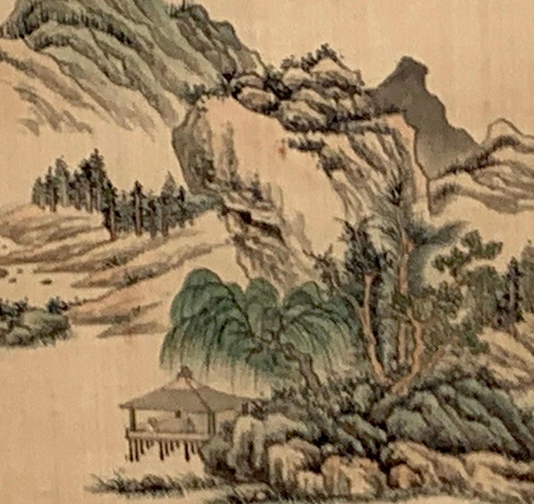 Midcentury Chinese Export Landscape Painting on Silk, Green Mat For ...