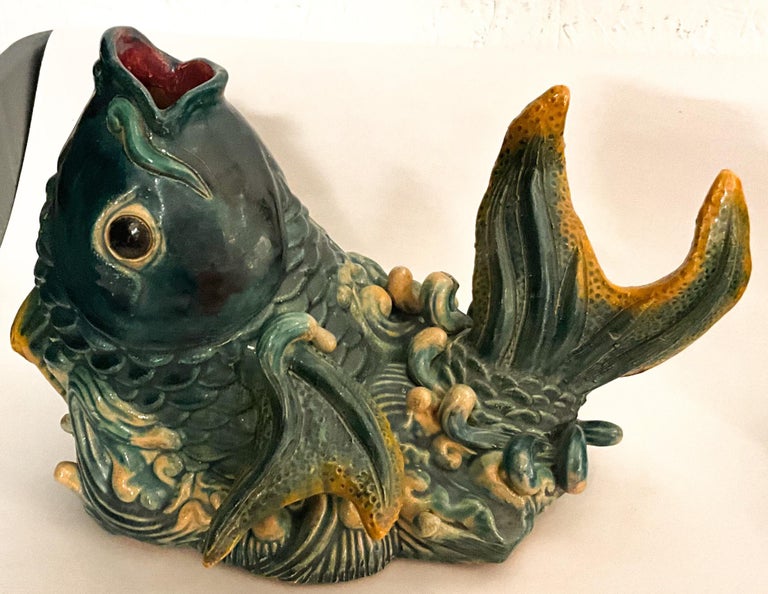 Mid-Century Chinese Export Style Majolica Terracotta Table Fish ...