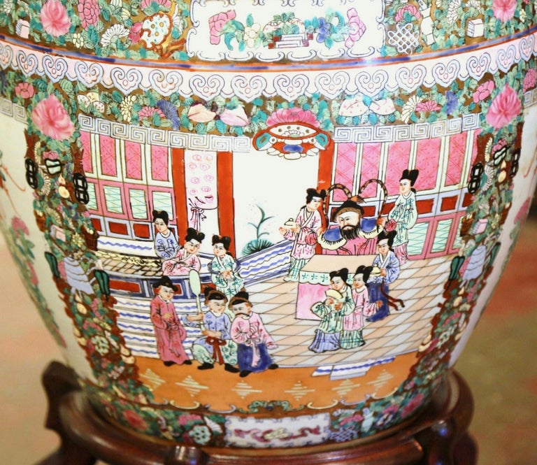 Mid-Century Chinese Porcelain Famille Rose Fish Bowl on Wood Stand at ...