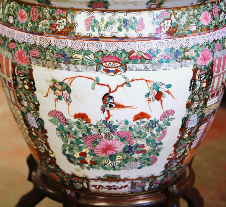 Mid-Century Chinese Porcelain Famille Rose Fish Bowl on Wood Stand at ...