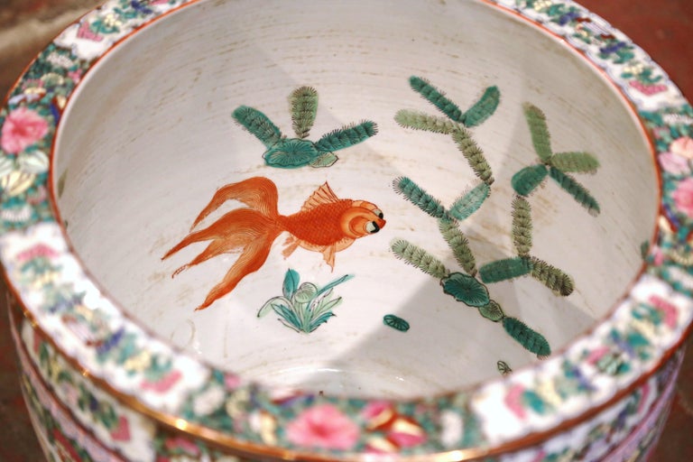 Mid-Century Chinese Porcelain Famille Rose Fish Bowl on Wood Stand at ...