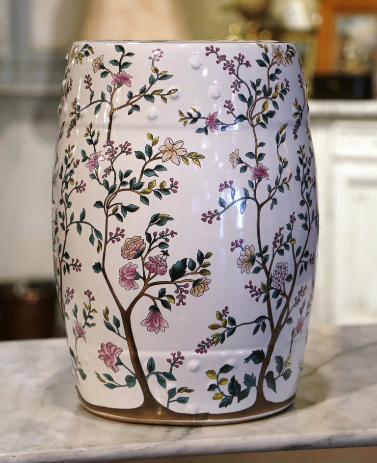 Mid Century Chinese Porcelain Garden Stool with Tree and Foliage Motifs ...