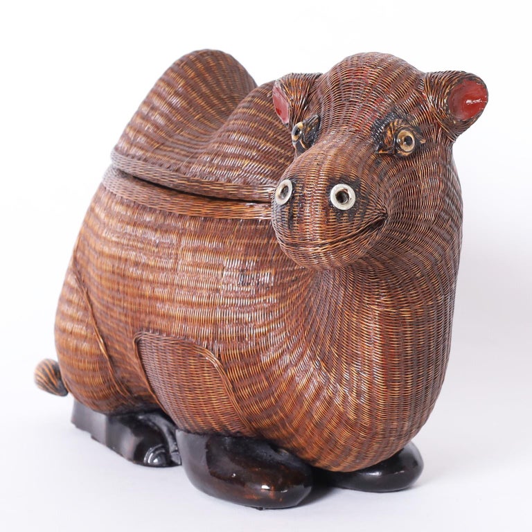 Mid-Century Chinese Wicker Camel Box For Sale at 1stDibs