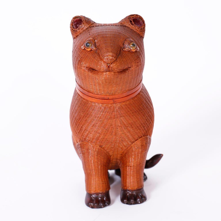 Midcentury Chinese Wicker Cat Box at 1stDibs | china cat box furniture ...