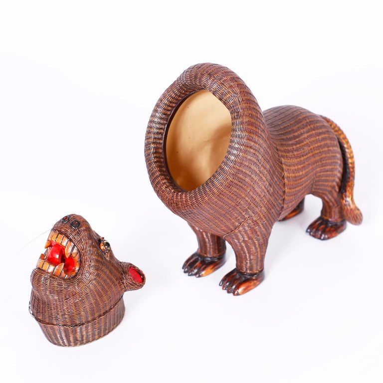 Midcentury Chinese Wicker Lion Box at 1stDibs