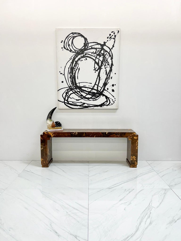 Midcentury Chinoiserie Lacquered Parchment Paper Console Table For Sale ...