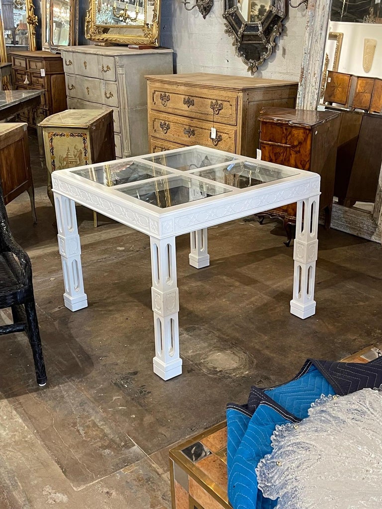 Mid Century Chippendale Style English White Lacquered and Glass Game ...