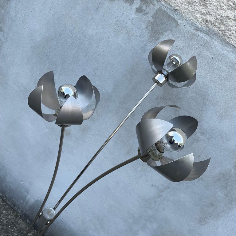 Mid Century Chrome and Aluminum Floor Lamp, Tulip Shaped Shades, France ...