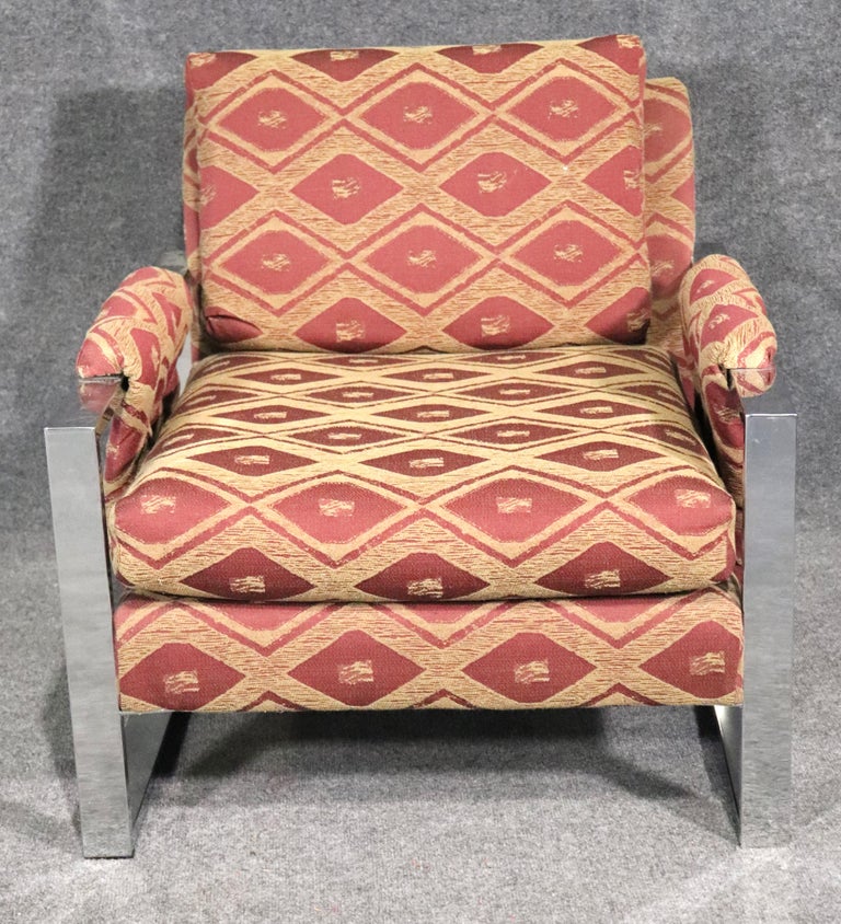 Mid-Century Chrome Frame Chair W/ Ottoman For Sale at 1stDibs