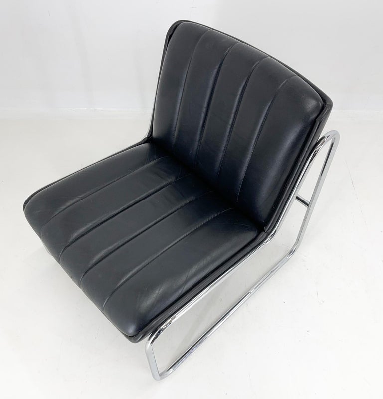 Midcentury Chrome and Leatherette Lounge Chair, Germany For Sale at 1stDibs